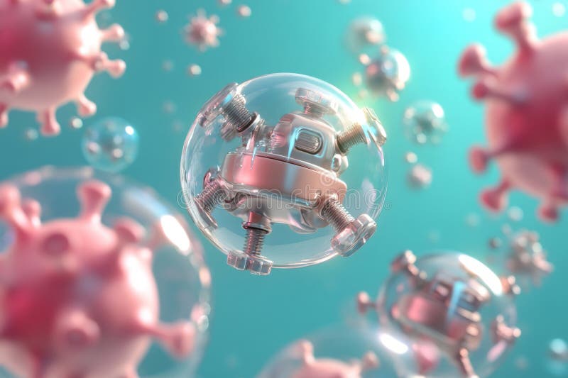 Virus Robotic Structure with Mechanical Components Floating in a ...