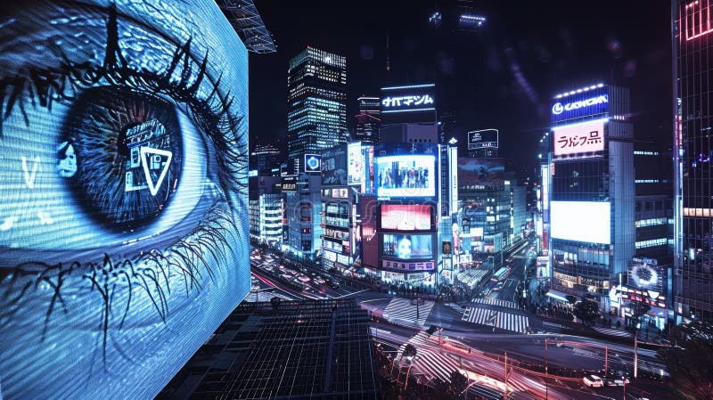 Futuristic Vision of a City with an Eye and Digital Interface ...