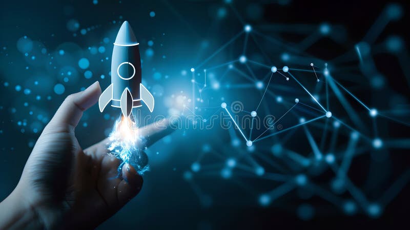 Futuristic Vision of Innovation, a Rocket Launch from a Hand. Concept ...