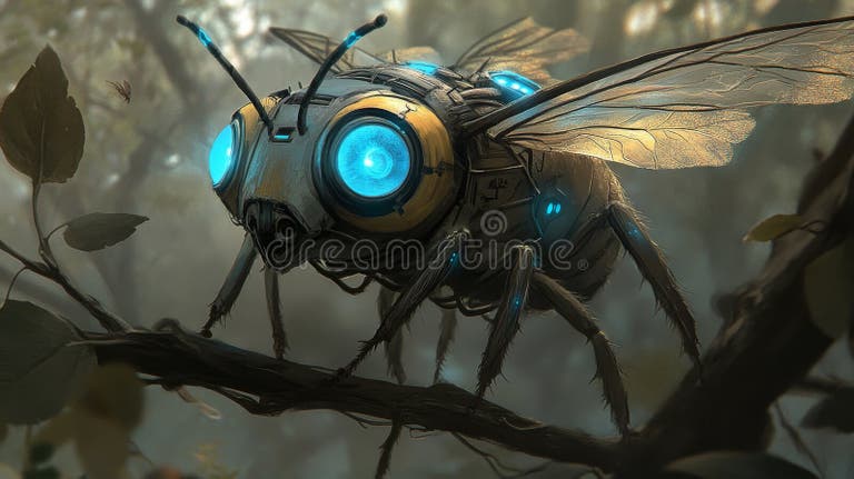 A Futuristic Vision of Pollination: Robotic Bee in Lush Greenery Stock ...