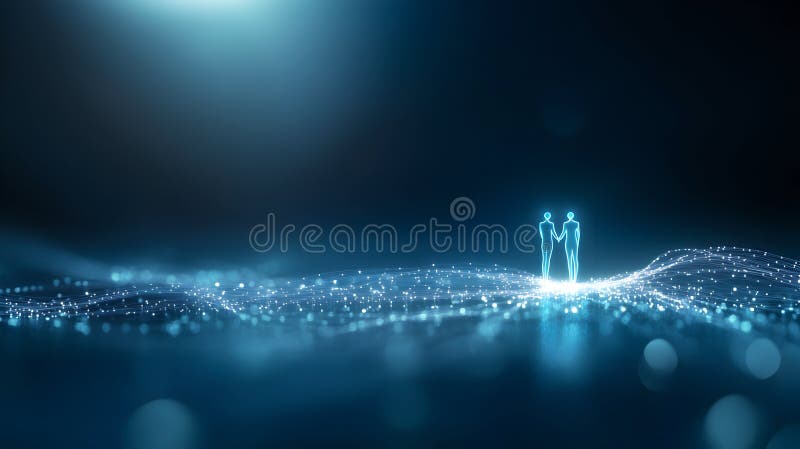 Futuristic Visual of a Couple on a Digital Wave with Glowing Lights ...