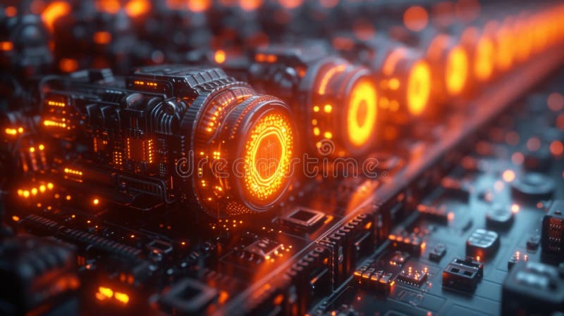 A Futuristic Visualization of Cryptocurrency Mining in Which Rows of ...