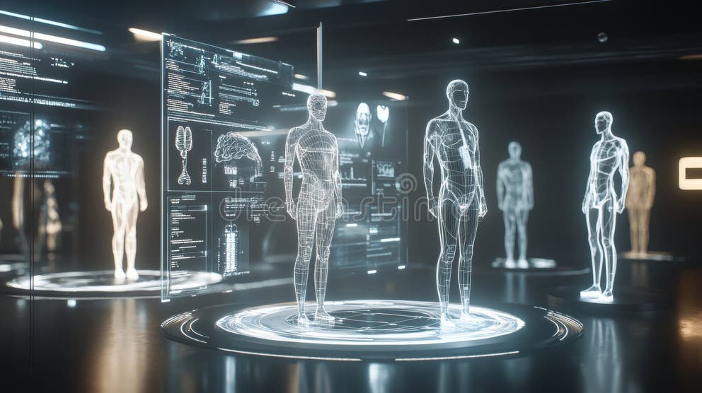 Futuristic Visualization of Digital Human Figures Representing ...