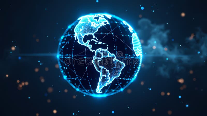 Futuristic Visualization of Earth with Blue Pathways Stock Illustration ...