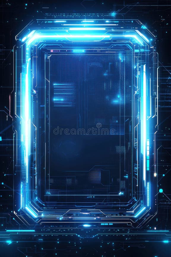 Futuristic Glowing Technological Frame within a Dynamic Circuit Board ...