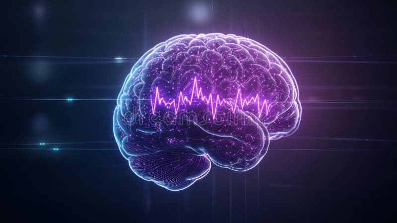 Purple Day Concept. Glowing Brain with Neural Activity and Electric ...