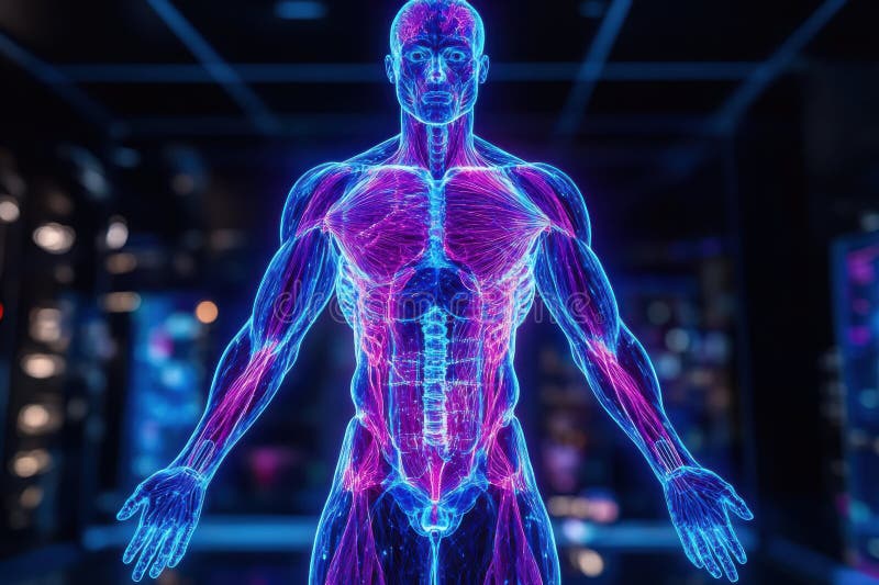 Futuristic Visualization of the Human Body with Glowing Muscles and ...