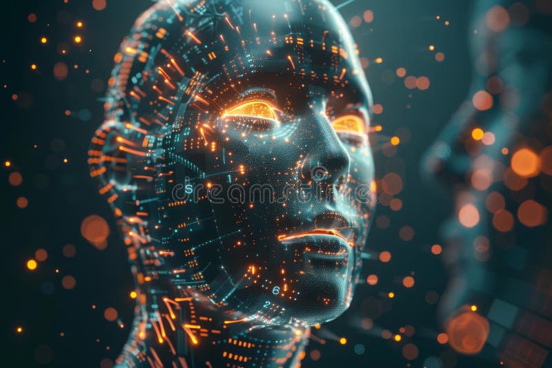 Futuristic Visualization of a Human Face with Digital Network Patterns ...