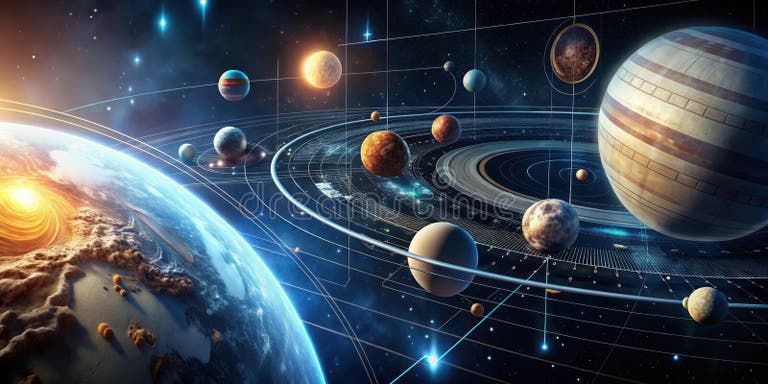 A Futuristic Visualization of a Planetary System with Orbits and Data ...