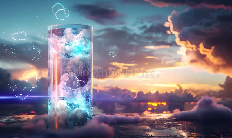 Futuristic Floating Cloud-Like Energy Drink with Swirling Luminous ...