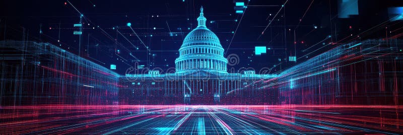 Futuristic Digital Representation of a Government Building with ...