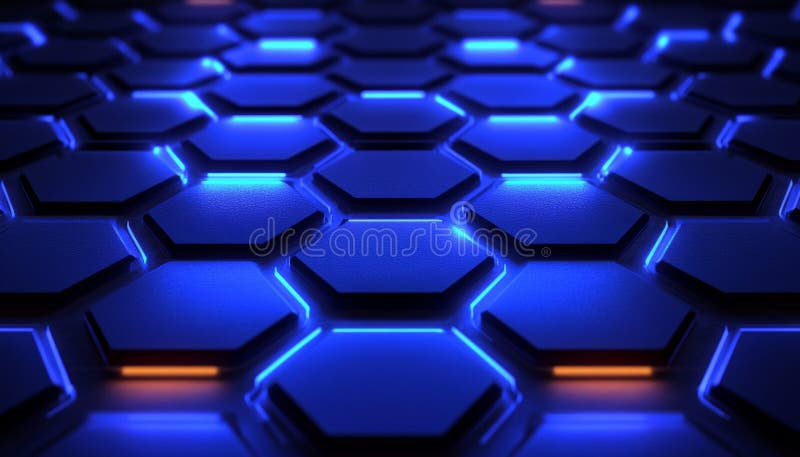 Futuristic Vivid Blue Hexagon Mesh with Luminous Points, Digital ...