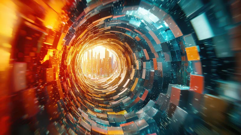 Futuristic Vortex of Colorful 3D Cubes with a Modern Cityscape ...