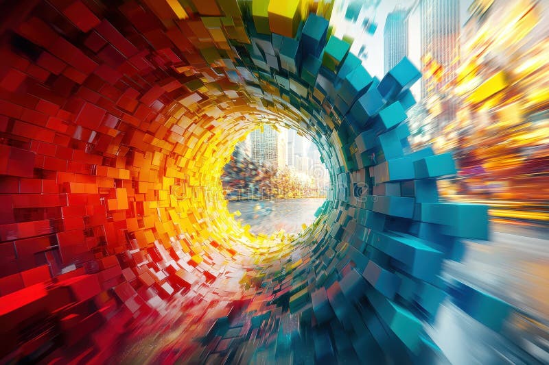 Futuristic Vortex of Colorful 3D Cubes with a Modern Cityscape ...