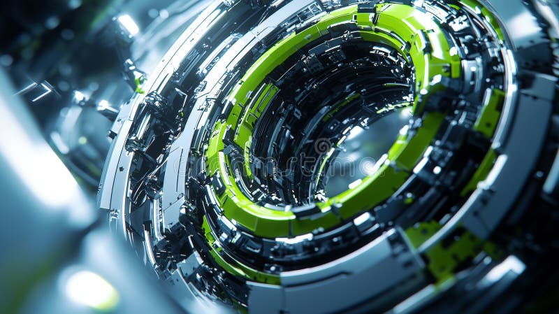 Futuristic Vortex: Lime Green Metal Shapes in Dynamic Motion ...