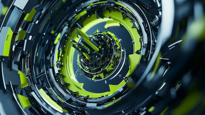 Futuristic Vortex: Lime Green Metal Shapes in Dynamic Motion ...