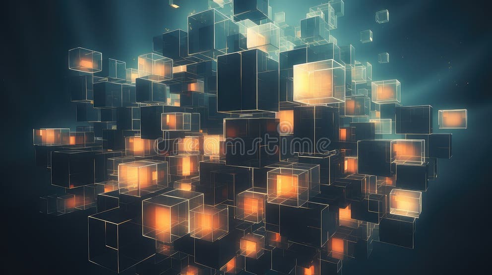 Futuristic Voxel Artificial Cubes Stock Illustration - Illustration of ...