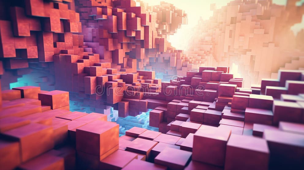 Futuristic Voxel Artificial Cubes Stock Illustration - Illustration of ...