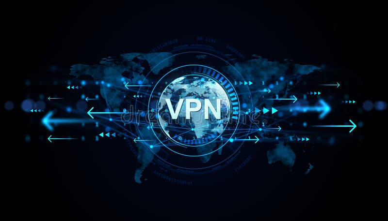 Futuristic VPN Digital Interface with Neon Blue Arrows Over Global ...