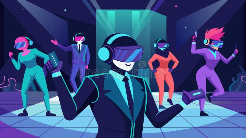 A Futuristic VR Dance Party with Avatars Dressed in Hightech Suits and ...