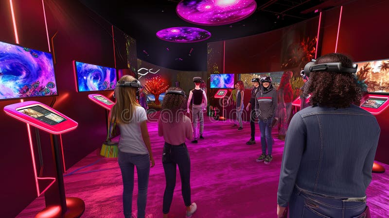 Futuristic VR Entertainment Room Stock Illustration - Illustration of ...