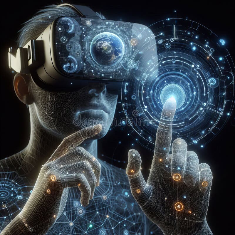 Futuristic VR Experience with Digital Interface and Globe View Stock ...