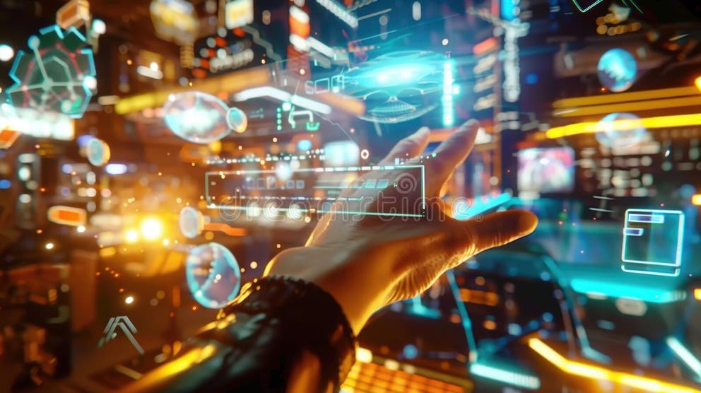 Futuristic VR Gaming Environment with Floating Progress Bar and ...