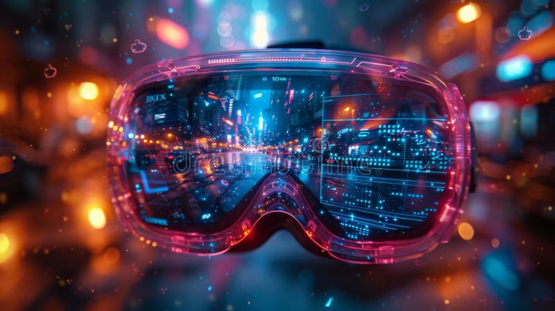 Futuristic Vr Goggles Reflecting City Lights - Generative Ai Stock ...