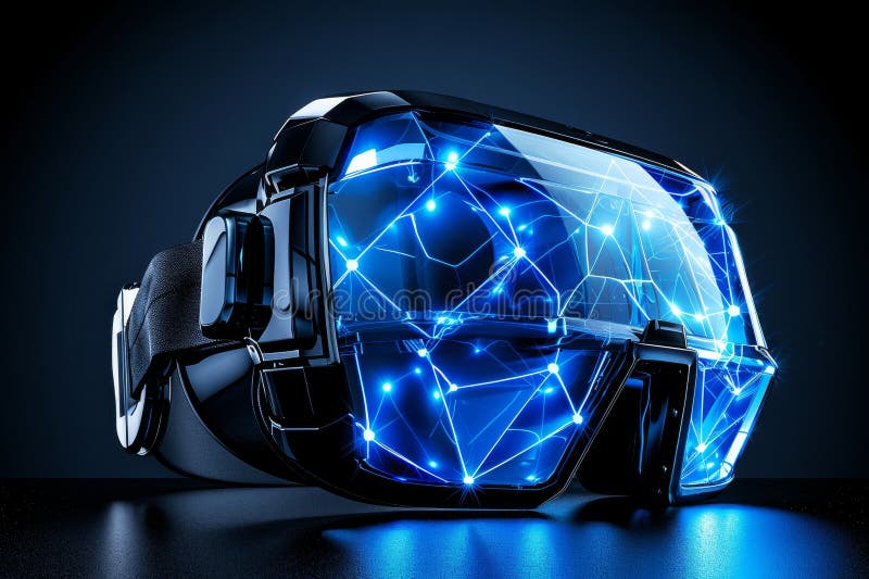 Futuristic VR Headset with Blue Network Overlay, Representing Advanced ...