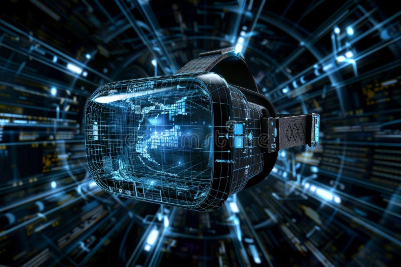 Futuristic VR Headset with Blue Network Overlay, Showcasing Advanced ...