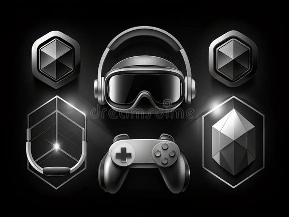 Futuristic VR Headset and Controller Symbols Immersive Gaming Interface ...