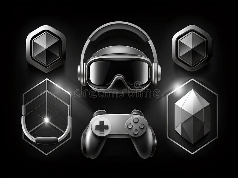 Futuristic VR Headset and Controller Symbols Immersive Gaming Interface ...