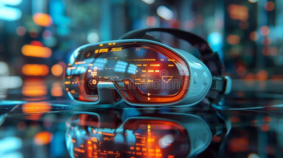 Futuristic VR Headset with Digital Interface Stock Photo - Image of ...