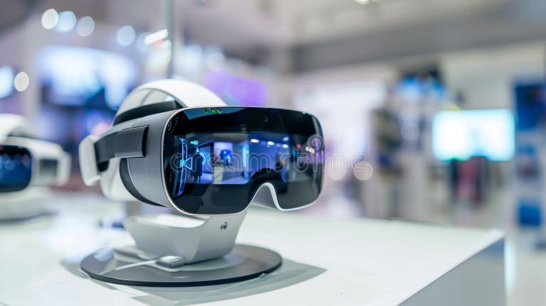 Futuristic VR Headset Display in a Modern Tech Store, Generative AI ...