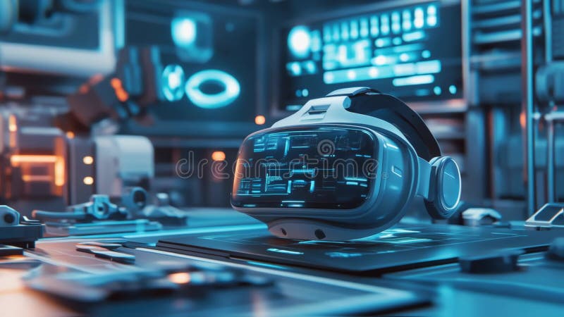 Futuristic Vr Headset Displaying Data in Advanced Technological ...