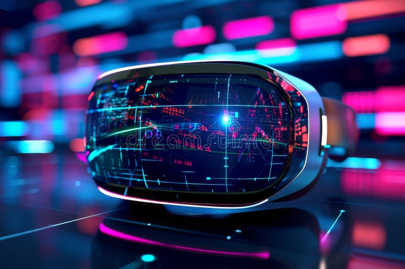 Futuristic VR Headset with Glowing Data Graphics. Virtual Reality ...