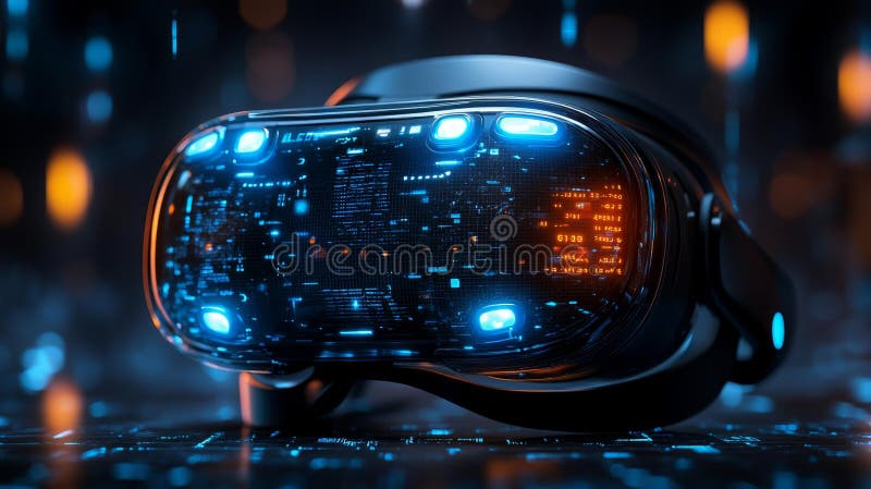 Futuristic VR Headset with Glowing Interface Generative AI Stock ...