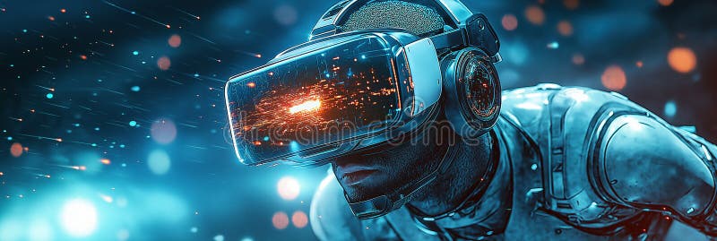 Futuristic VR Headset Immersion in Technological Adventure with Dynamic ...