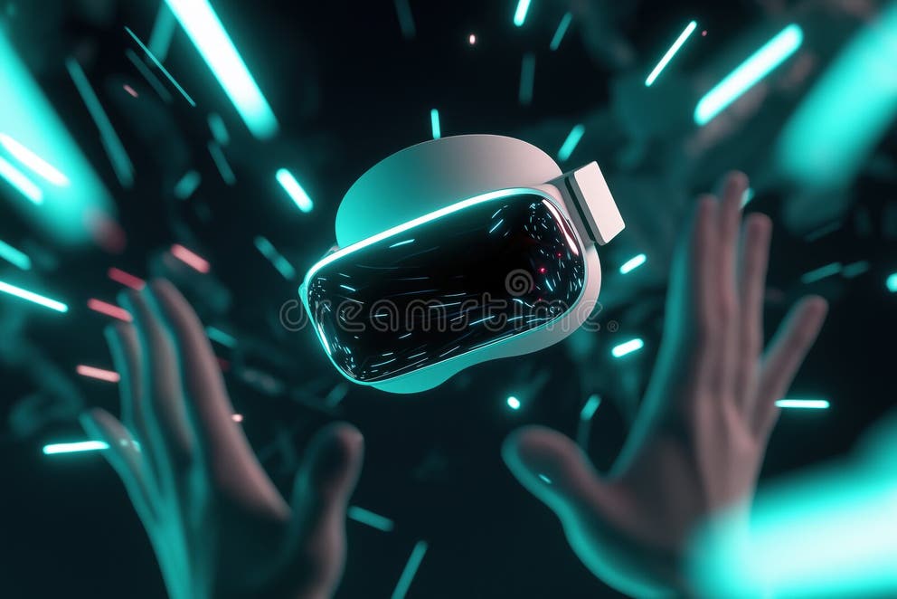 Futuristic VR Headset Immersive Technology Hands Reaching Excitement ...
