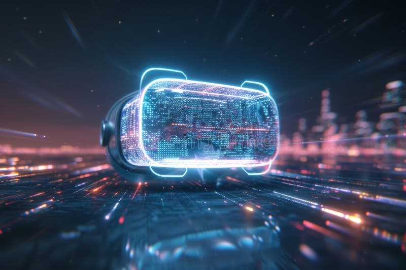 Futuristic VR Headset with Neon Blue Lights, Representing Advanced ...