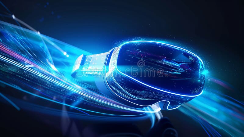 Futuristic VR Headset with Neon Light Trails Stock Photo - Image of ...