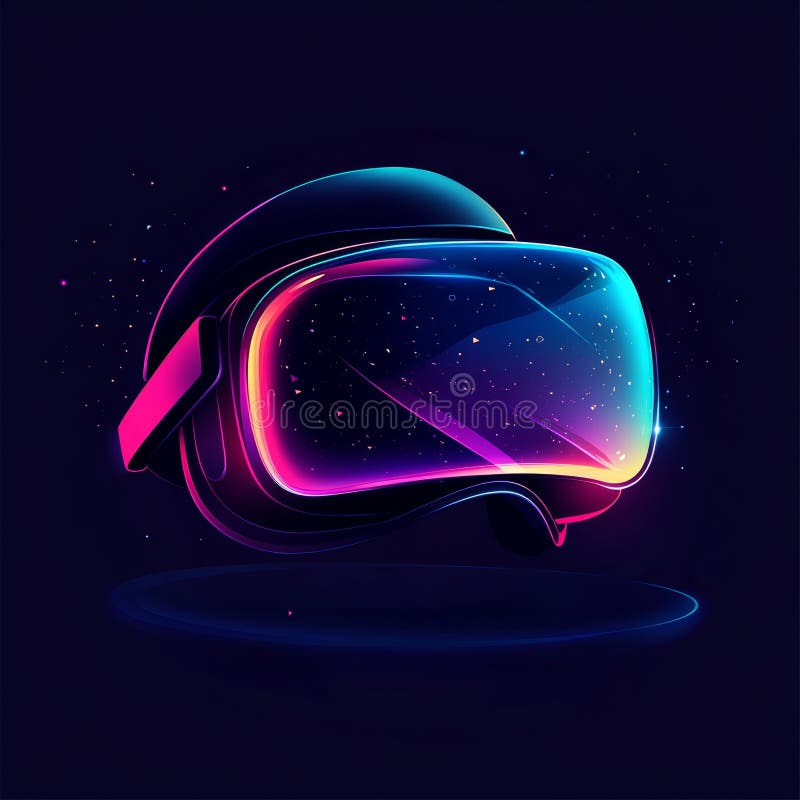 Futuristic VR Headset with Neon Lights and Glowing Particles Stock ...