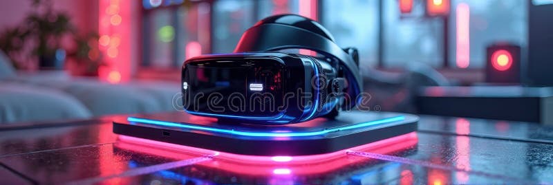 Futuristic Vr Headset Neon Platform Modern Room Stock Photos - Free ...