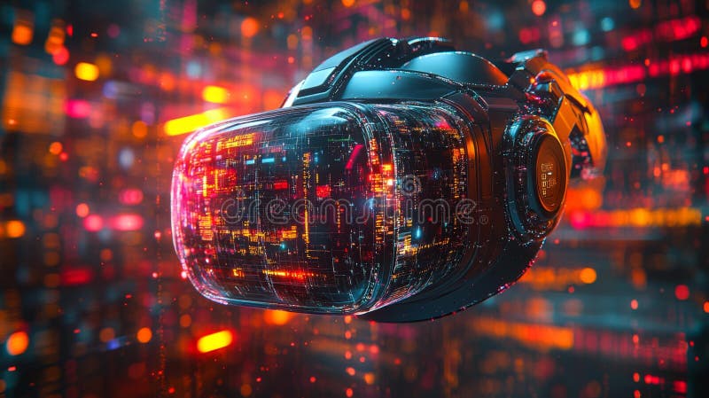 Futuristic VR Headset in a Vibrant Digital Environment Generative AI ...