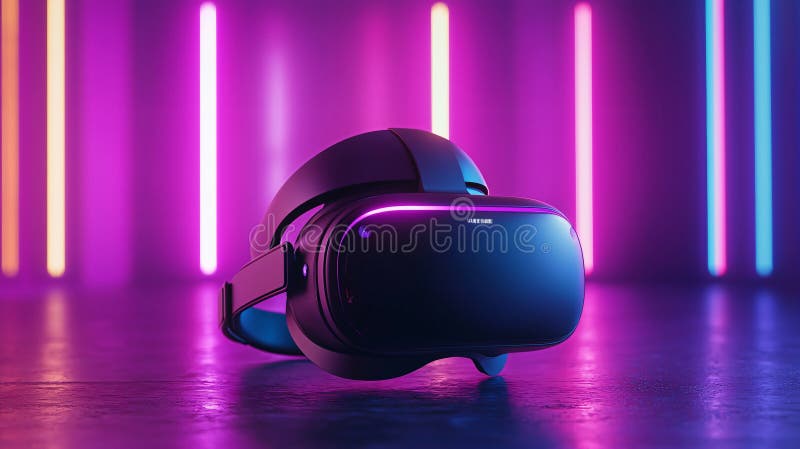 Futuristic VR Headset in Vibrant Neon Light Studio AI Generated. Stock ...