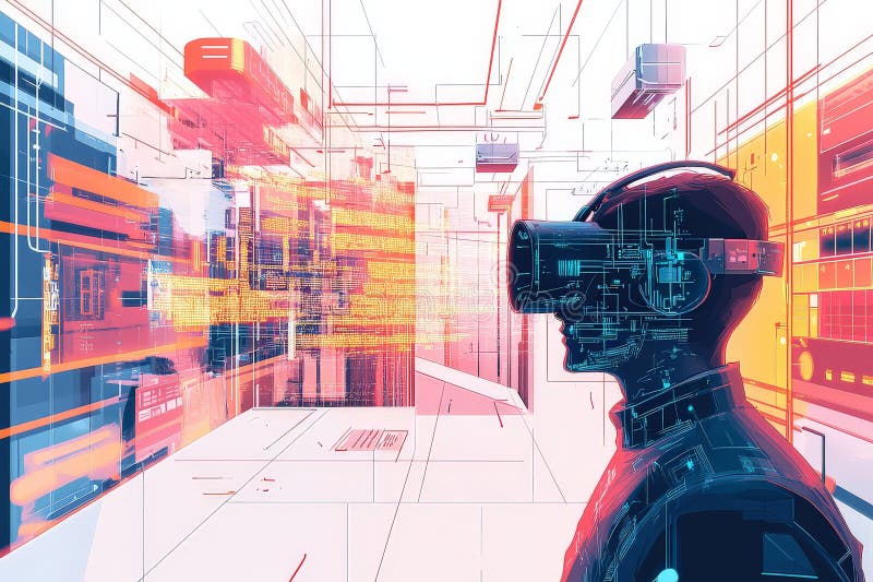 Futuristic VR Project in High-Tech Room Stock Illustration ...