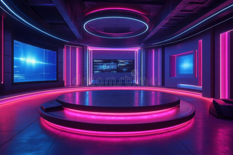 Futuristic Vr Studio Glowing with Neon Lights, Featuring Led Screens ...