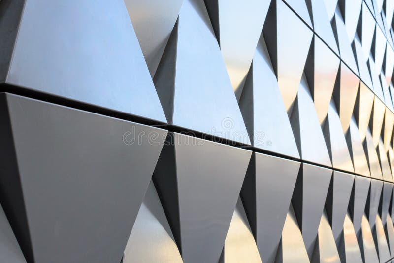 Futuristic Wall of Relief Metallic Triangles. 3d Geometric Background ...