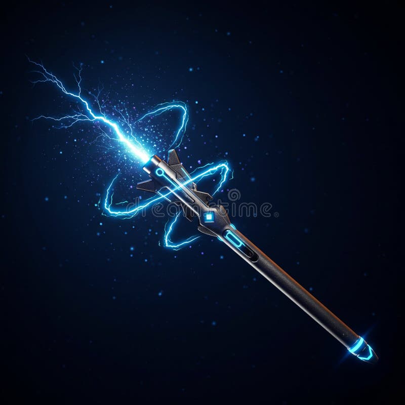 A Futuristic Wand-like Object Emits Electric-blue Lightning, Surrounded ...