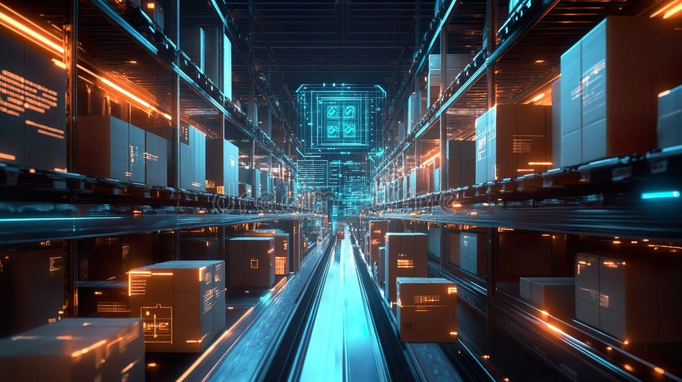 Futuristic Warehouse with Advanced Digital Logistics System with ...